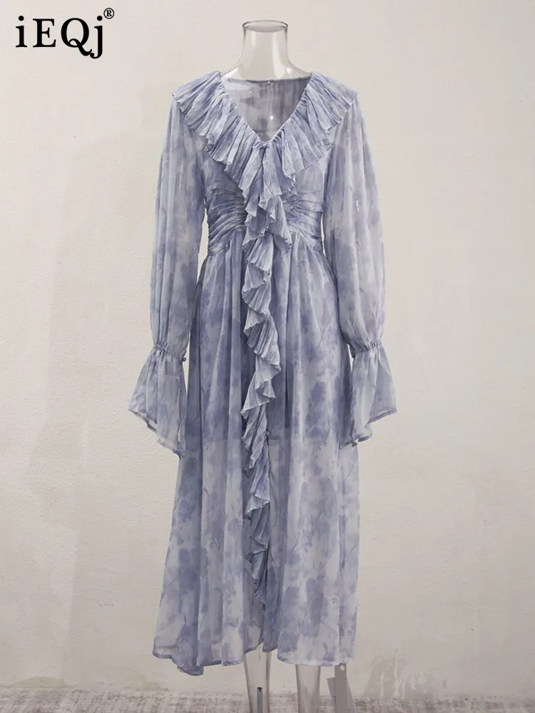 IEQJ-Soild-Ruffles-Design-Dresses-For-Women-Round-Neck-Long-Sleeve-High ...