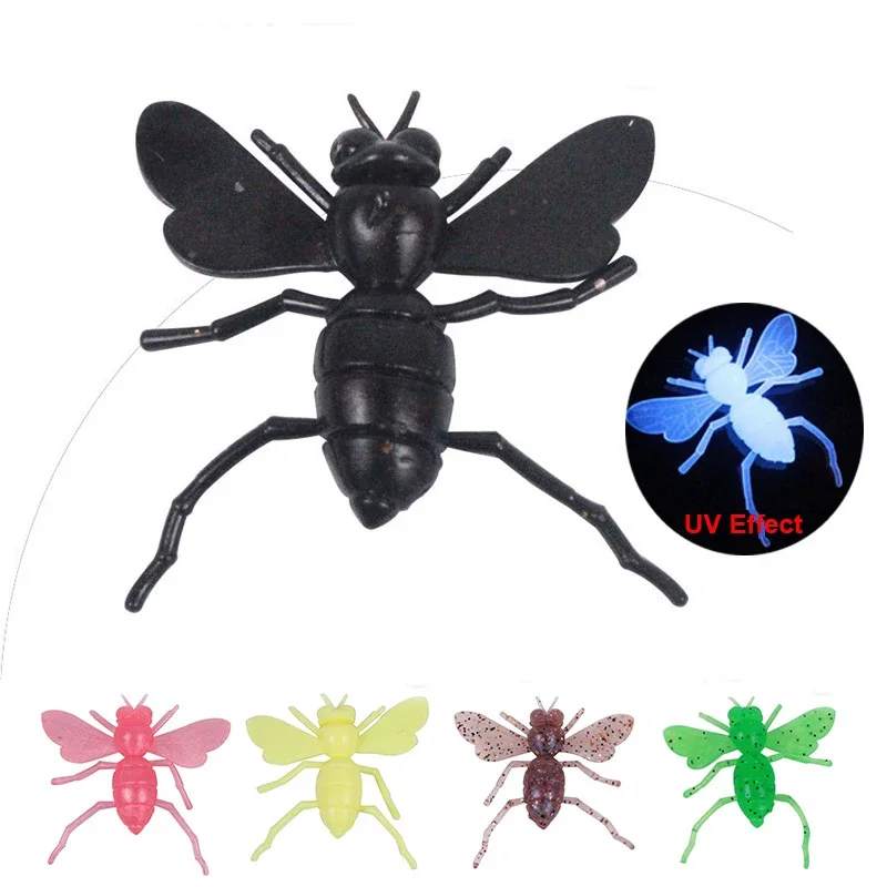 8 Colors 1.6g Luminous Artificial Insect Bumble Bee Soft Fishing Lures ...