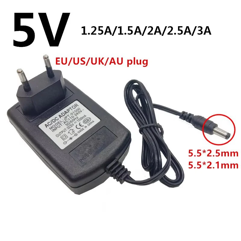 5V 5 Volt AC DC Universal Power Supply Adapter 1.25A 1.5A 2A 2.5A 3A ...