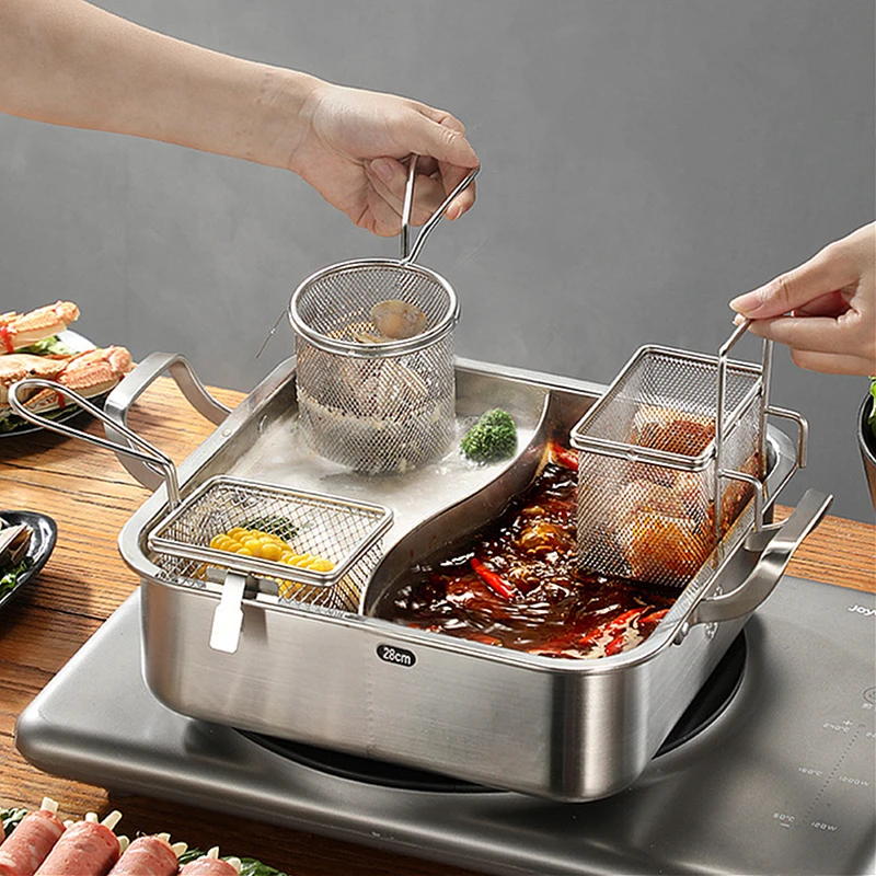 Stainless Steel Hot Pot Colander with Hook Noodle Drainer Filter Mesh ...