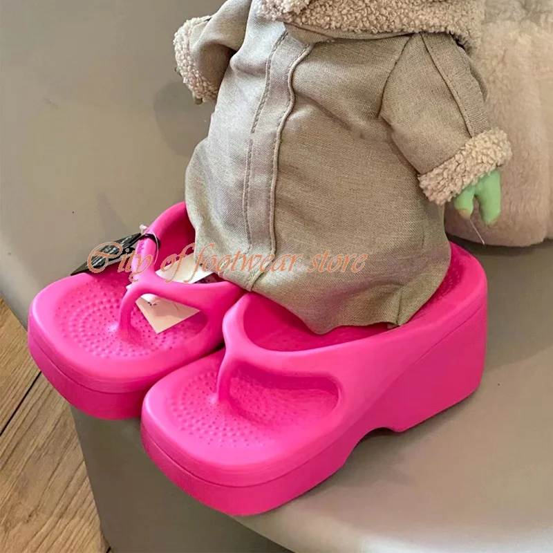 Neon Pink Platform Flip Flops