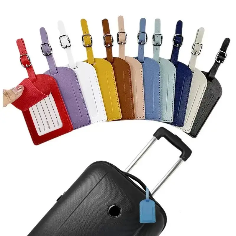 2Pcs Women Men PU Leather Luggage Tag Suitcase Identifier Label Baggage ...