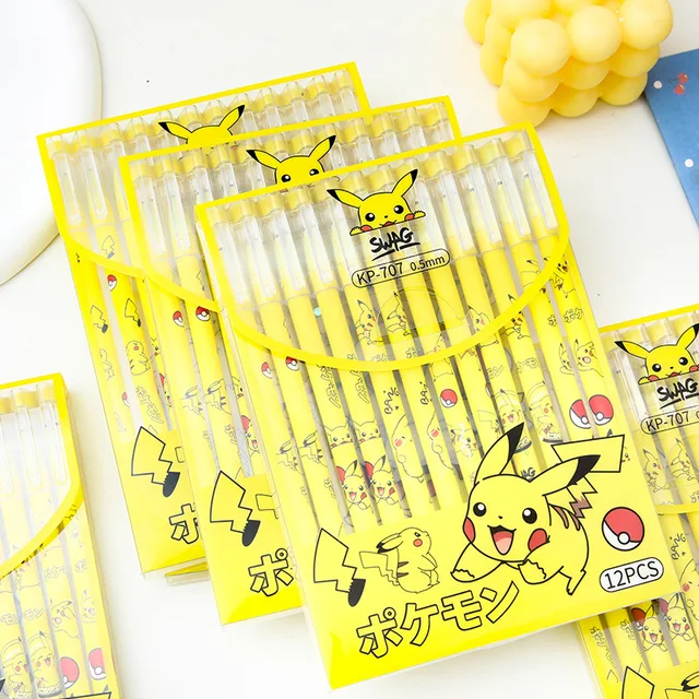12Pcs Anime Pokemon Pikachu 0.5MM Erasable Gel Pen Stationery Pens ...