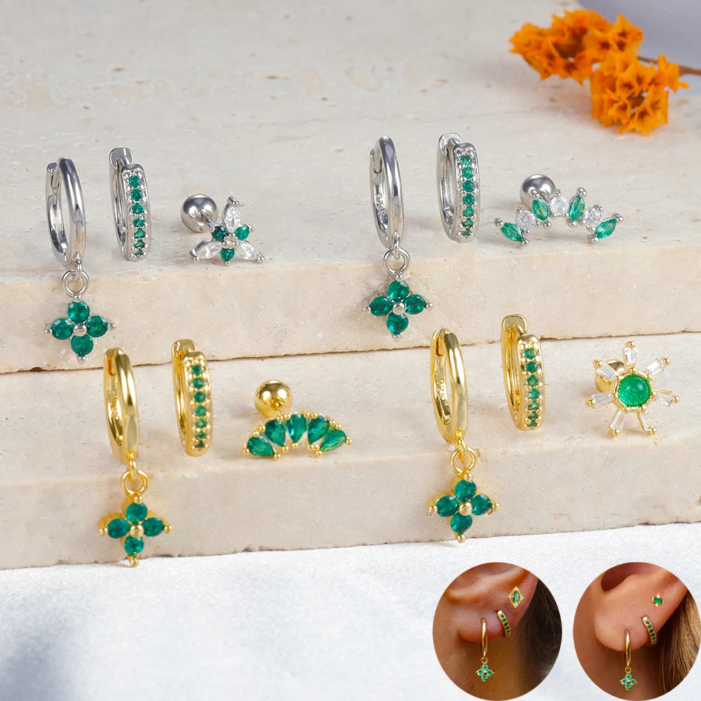 Pendientes-de-aro-de-flores-de-circ-n-verde-para-mujer-aretes-peque-os ...