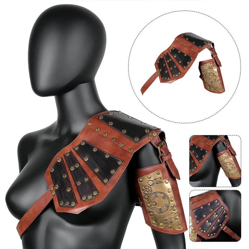 Punk-Metal-Rivets-Leather-Single-Shoulder-PU-Armor-Pauldrons-Medieval ...