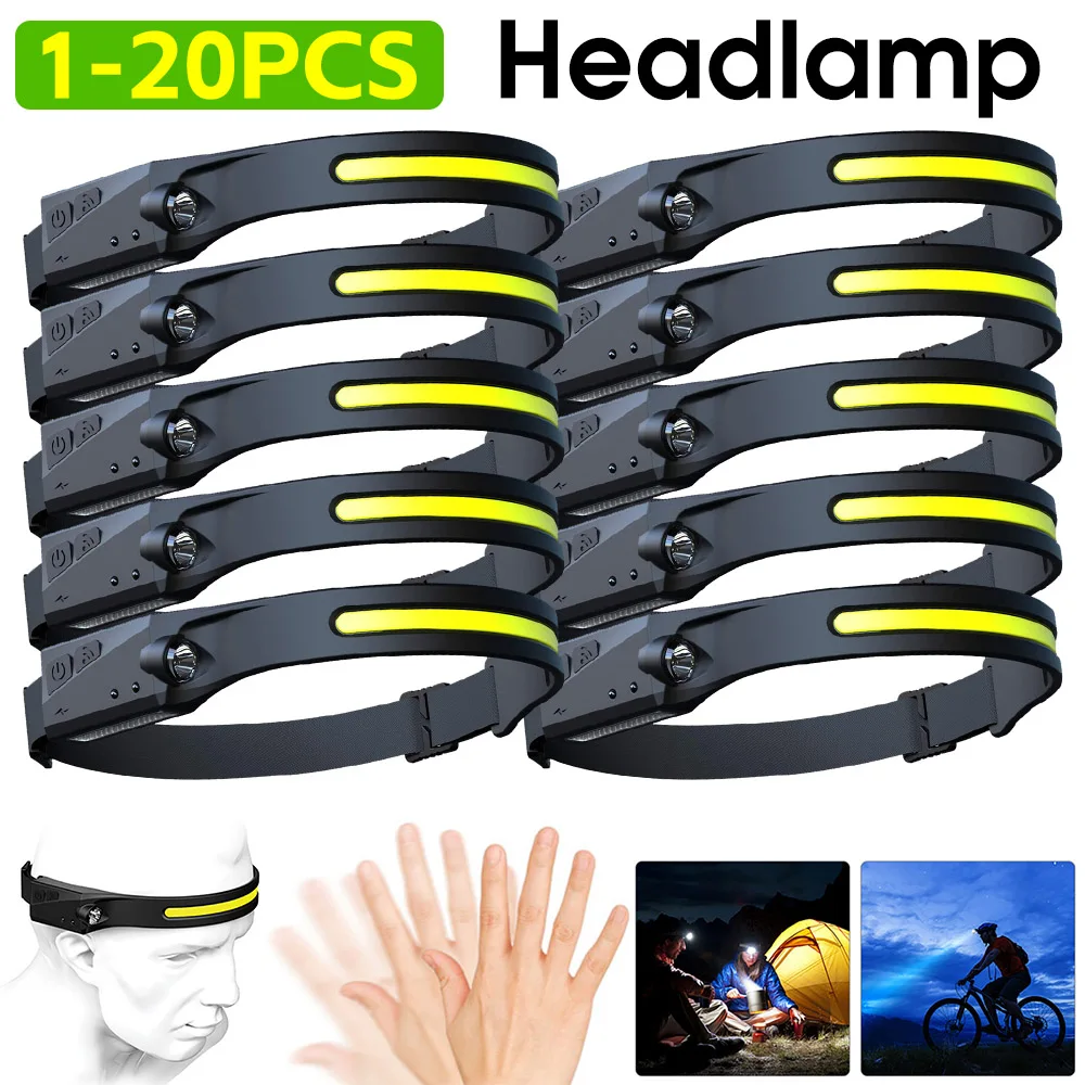 1-20PCS-Induction-Headlamp-LED-Sensor-Head-Lamp-XPE-COB-Headlight-USB ...
