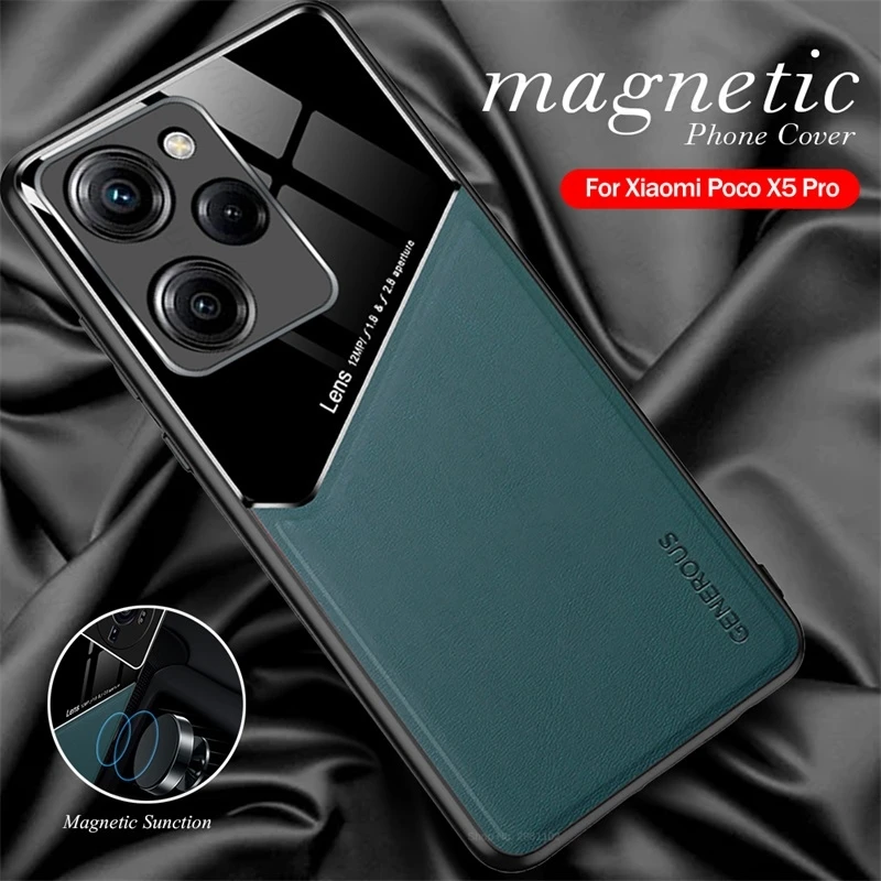 Car Magnetic Holder Plexiglass Leather Back Covers For Poco X5 Pro 5G ...