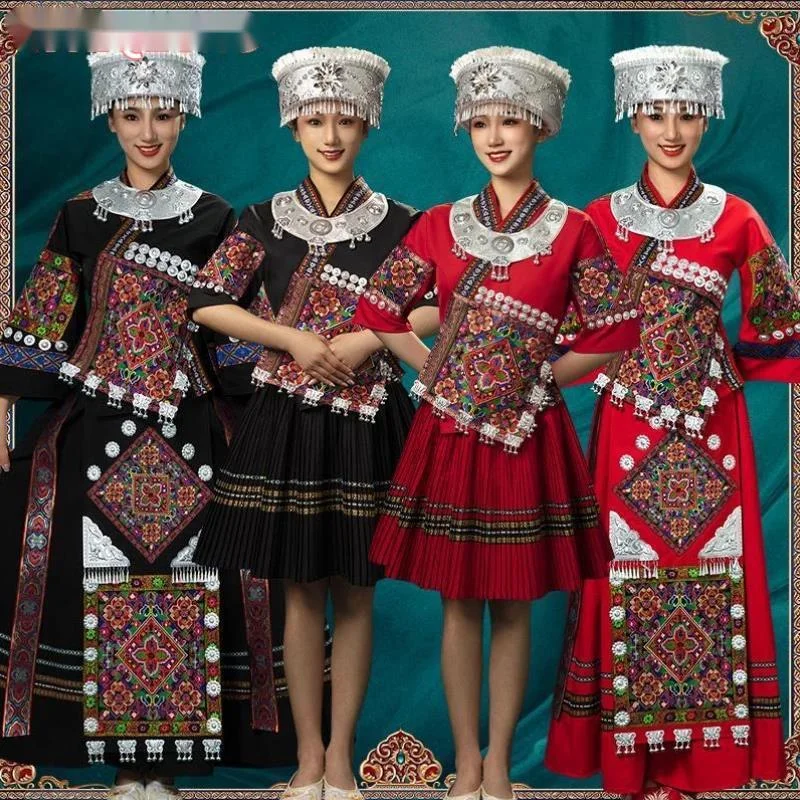 New Chinese Hmongb Embroidery Dance Dress Miao Traditional Costume ...