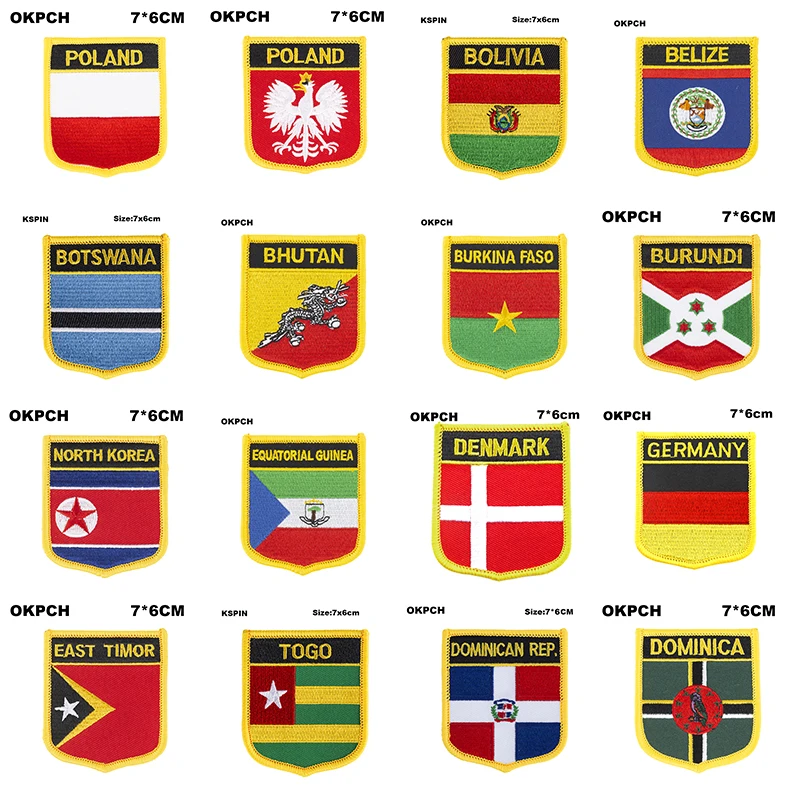 Shield-Shape-Flag-Patches-Poland-Bolivia-Belize-Botswana-Bhutan-Burkina-Faso-Burundi-North-Korea ...