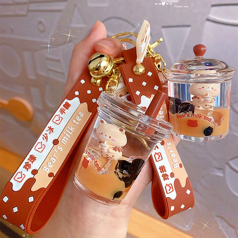 Cute-Oily-Pearl-Milk-Tea-Bear-Floating-Liquid-Keychain-Bag-Pendant ...