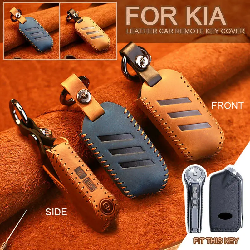 Genuine Leather Car Remote Key Cover Case Holder For Kia Stinger K900 ...