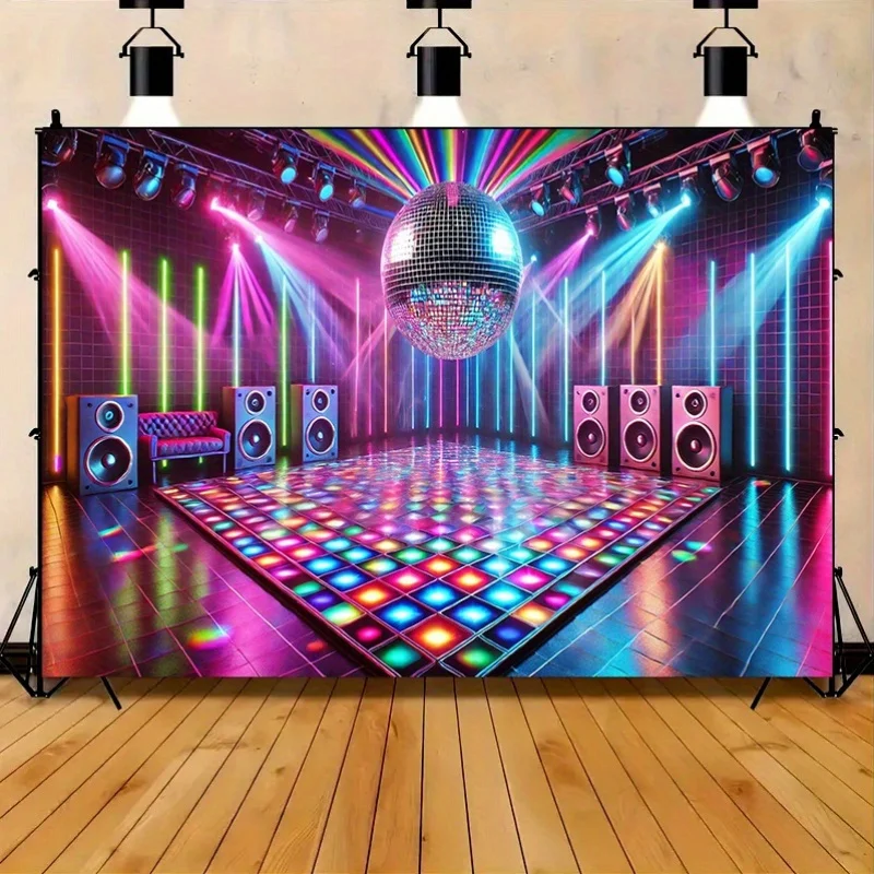 Disco Party Backdrop Neon Lights Dance Floor DJ Club Stage Background ...