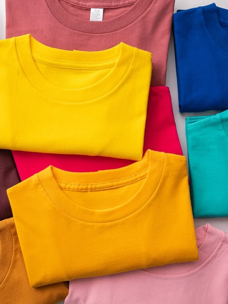 Plus Size Pure Cotton Full-color Short-sleeved T-shirt Solid Color ...