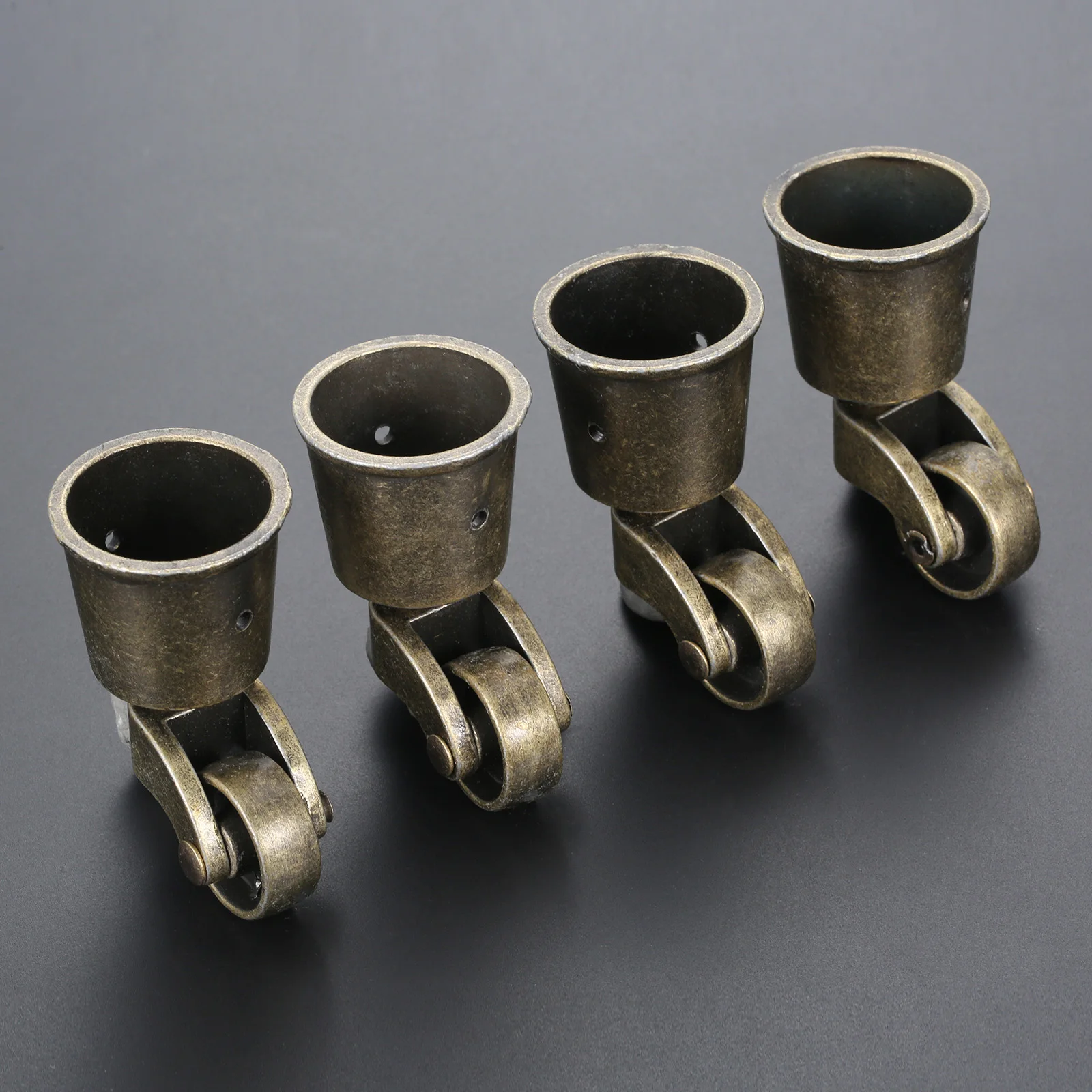 4Pcs-Metal-Vintage-Bronze-Swivel-Round-Cup-Caster-Universal-Pulley ...