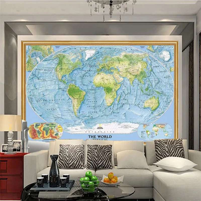 Custom World Topographic Map 3d Photo Wallpapers For Living Room ...