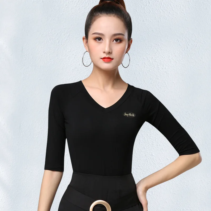 Summer Latin Dance Top Female Adult New Modern Dance Mid sleeve Fashion ...