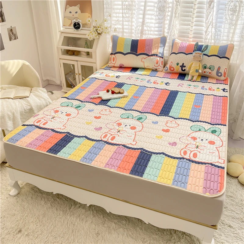 Lovely Cartoon Pattern Latex Bed Mat Kit for Summer Cold Feel Rayon ...