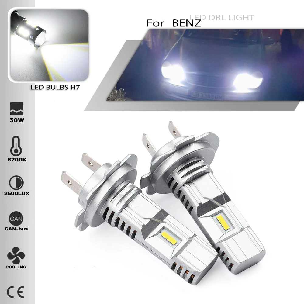 2PCS H7 Led Bulbs Canbus For Benz CLK C209 240 02 09 C Class Car ...