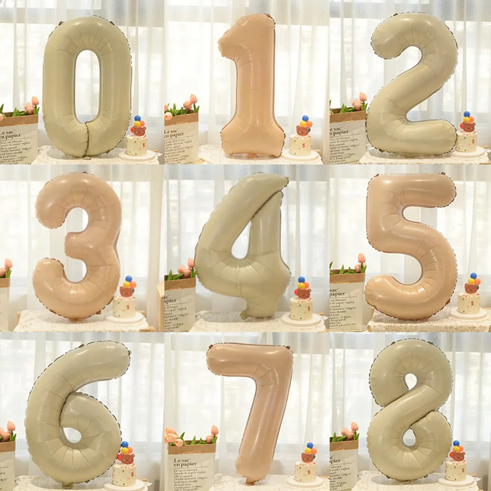 Ins-32-Inch-Caramel-Cream-Color-Aluminum-Film-Number-Balloons-Happy ...