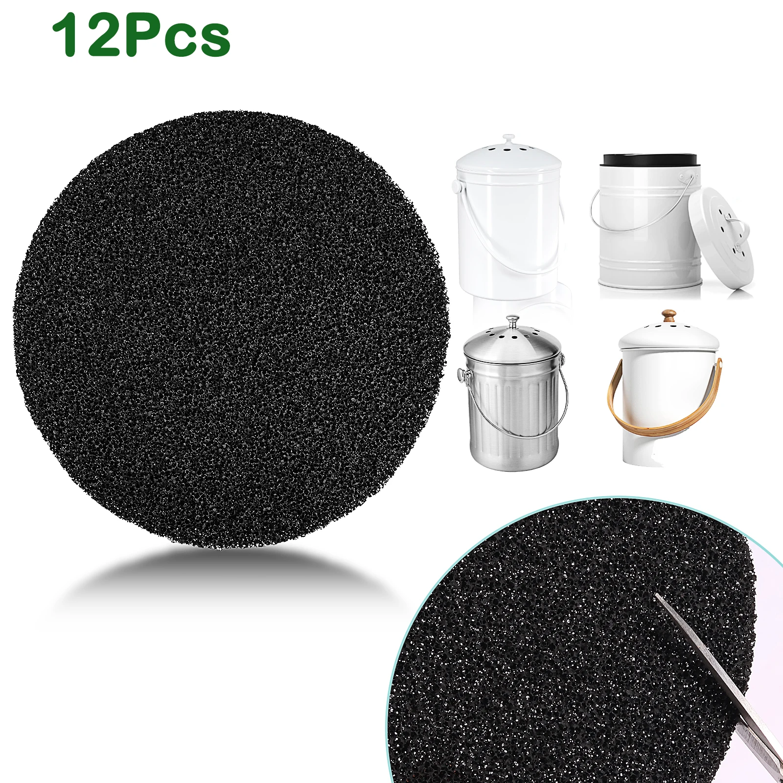 12Pcs-Compost-Bin-Activated-Carbon-Filter-Black-Round-Cotton ...