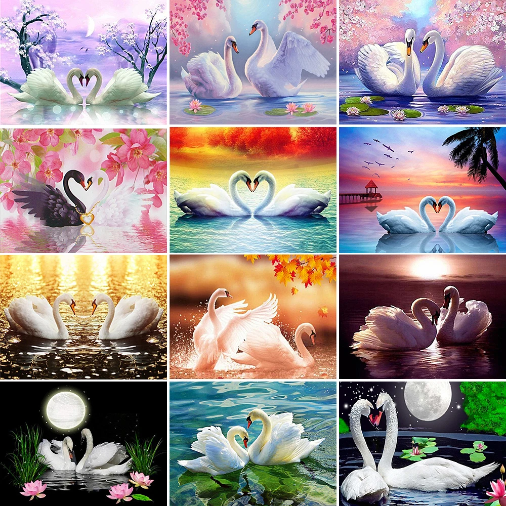 Diamonds Painting Swan Landscape | 5d Diamond Painting Love Swan ...