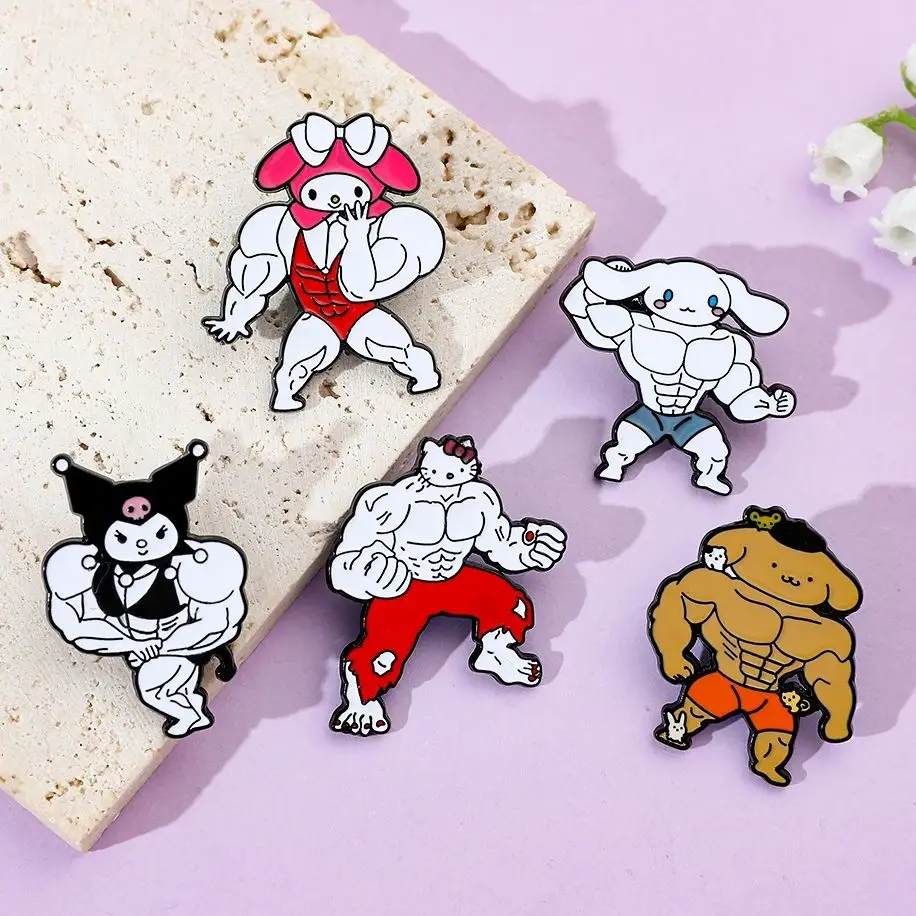 Kawaii-Sanrio-Muscle-Serie-Enamel-Pins-Funny-Anime-Hello-Kitty-Brooch ...