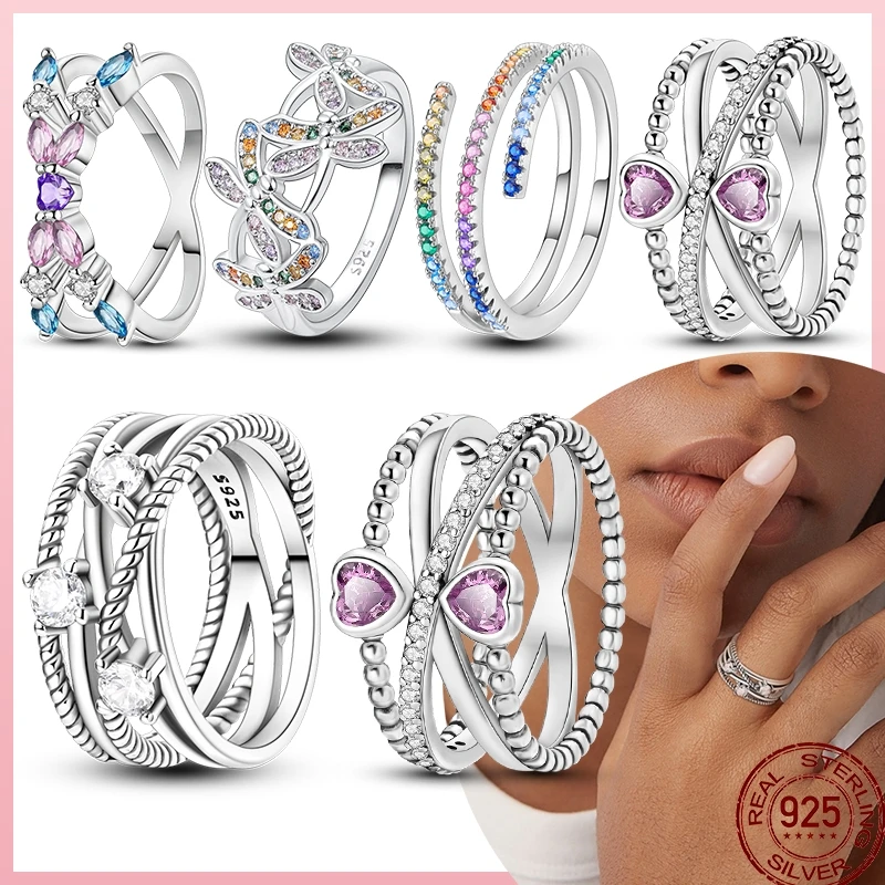 925 Sterling Silver Ring Colored Zircon Star And Moon Stackable Women's ...