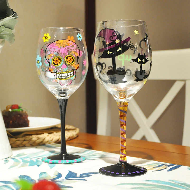 Hand Painted Wine Glasses | Wine Glasses Set Skulls | Wine Glass ...
