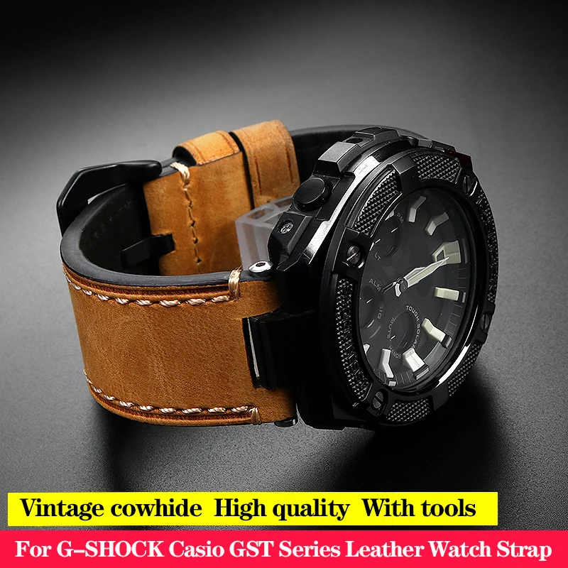 Vintage-Cow-Leather-Watchband-Strap-for-G-SHOCK-Casio-Steel-Heart-GST ...