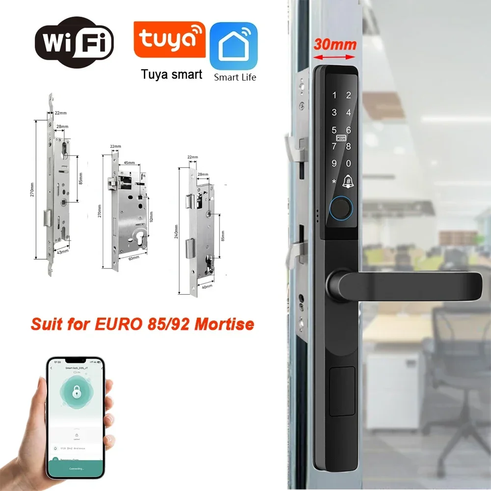 Euro 85 92mm Mortise Smartphone Access Keyless Entry Door Lock Handle ...