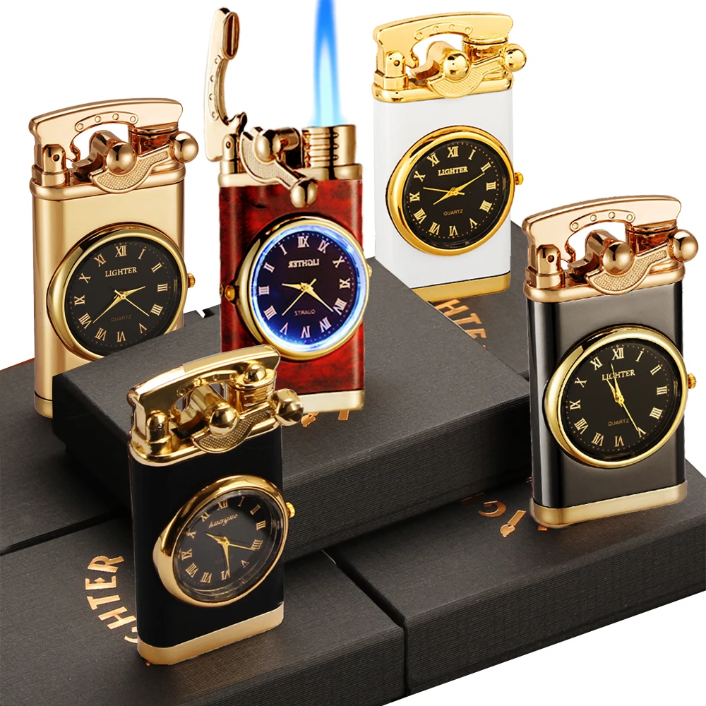 GALINER Luxury Cigar Lighter With Watch Unusual Jet Butane Gas Torch ...