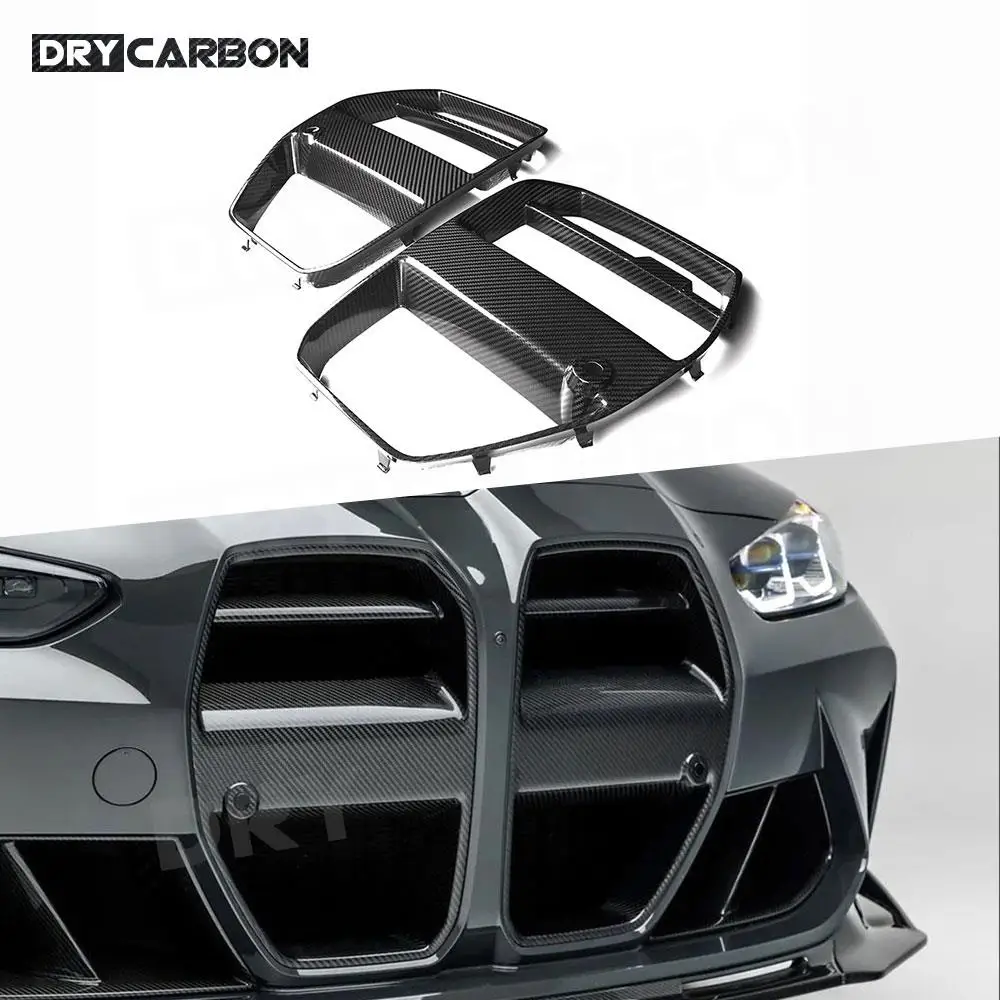 For-2021-BMW-M3-M4-Dry-Carbon-Fiber-V-Style-Front-Bumper-Grille-FRP ...