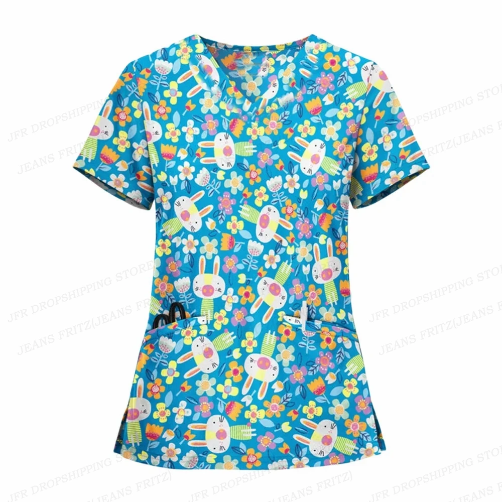 Women-s-Doctor-Nurse-Uniform-Cartoon-Animal-3d-Print-Pocket-V-Neck ...