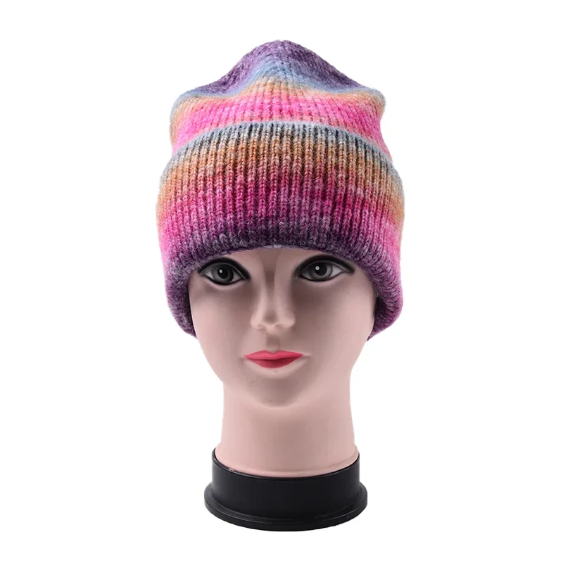 New Gradient Winter Hats For Woman Beanies Knitted Hat Unisex Casual ...