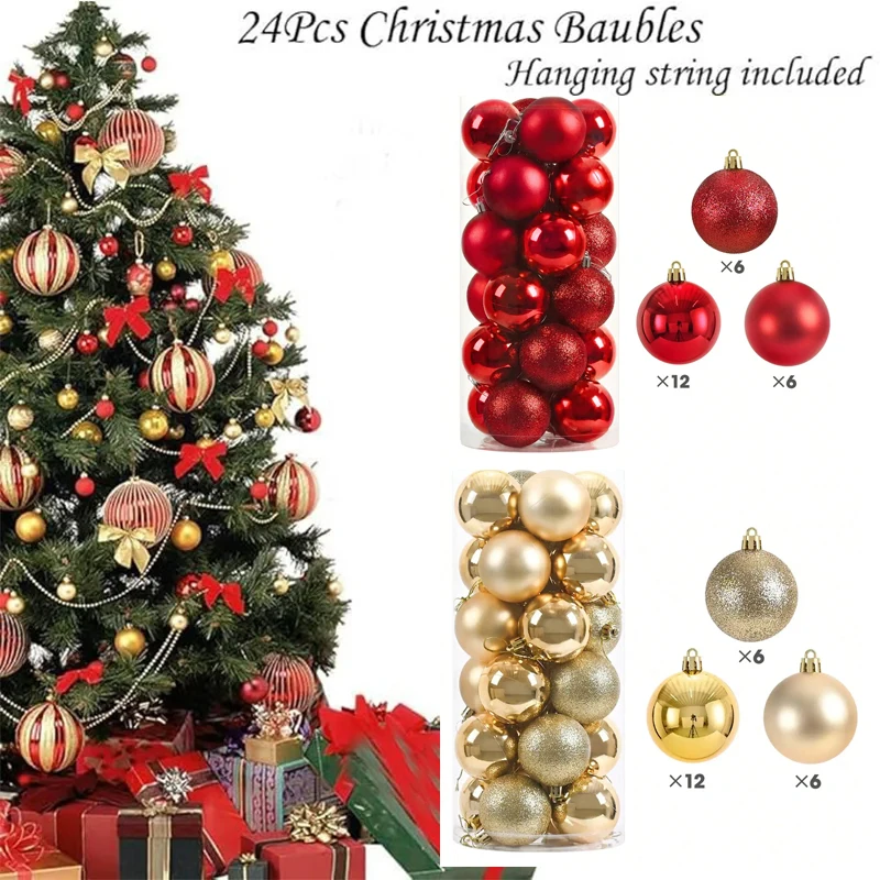 24pcs/Box Christmas Balls Christmas Tree Ornaments Ball Xmas Tree ...