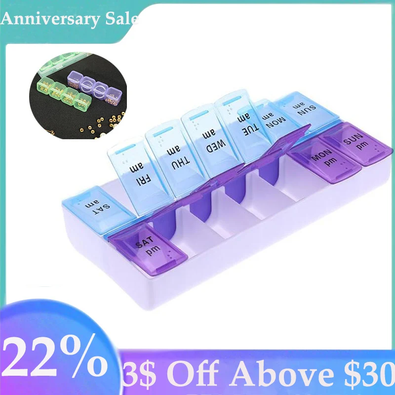 14 Grids Pill Box Case 7 Days Weekly Pill Case Medicine Tablet ...