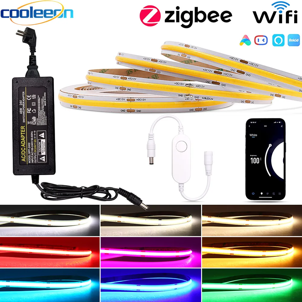 Tuya Zigbee Wifi COB LED Strip Light Bar Warm Cold White Red Green Ice ...