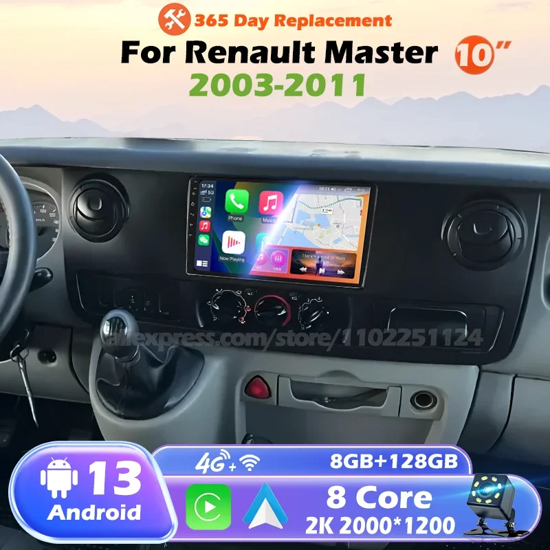 10" Android 13 Car Radio for Upgrade Renault Master 2003-2011 QHD 2K ...
