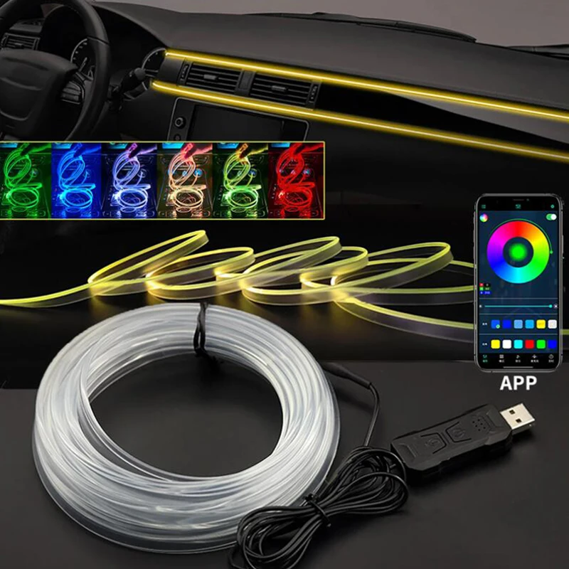 Car Interior Atmosphere Light Ambient LED Light Strip RGB Invisible USB ...