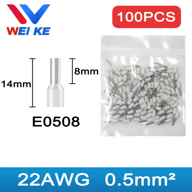 100Db/ Csomag E0508 E7508 E1008 E1508 E2508 Tubular Crimp Terminals ...