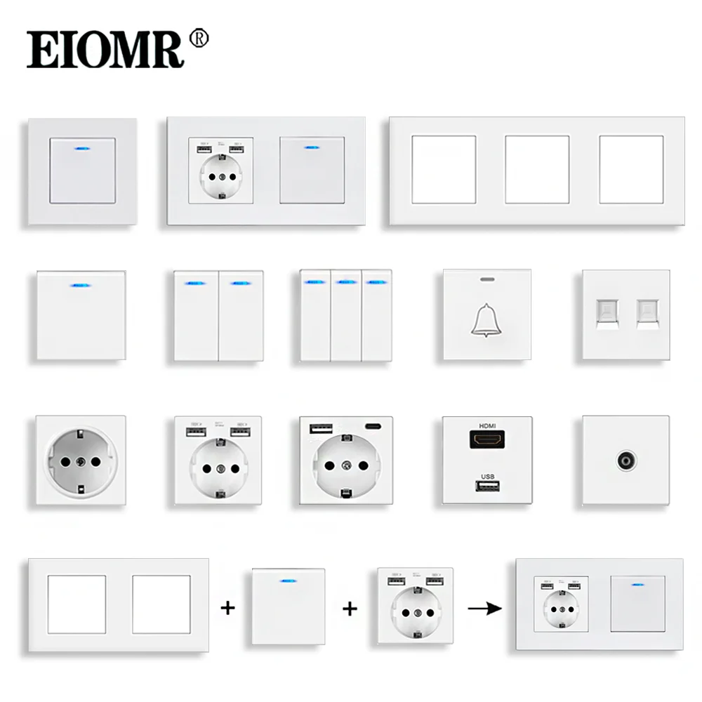 EIOMR-Wall-Light-Switch-Flame-Retardant-PC-Panel-Parts-White-USB-Socket ...