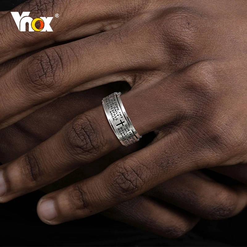 Vnox 8mm Spinner Cross Ring for Men, Bible Prayer Finger Band, Stress ...