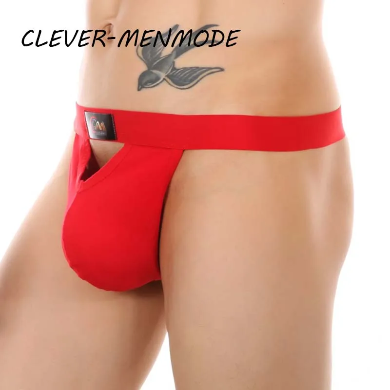 CLEVER-MENMODE Men's Sexy Open Hollow Penis Bag G-String T Back Underwear Adjustable Size Panty ...
