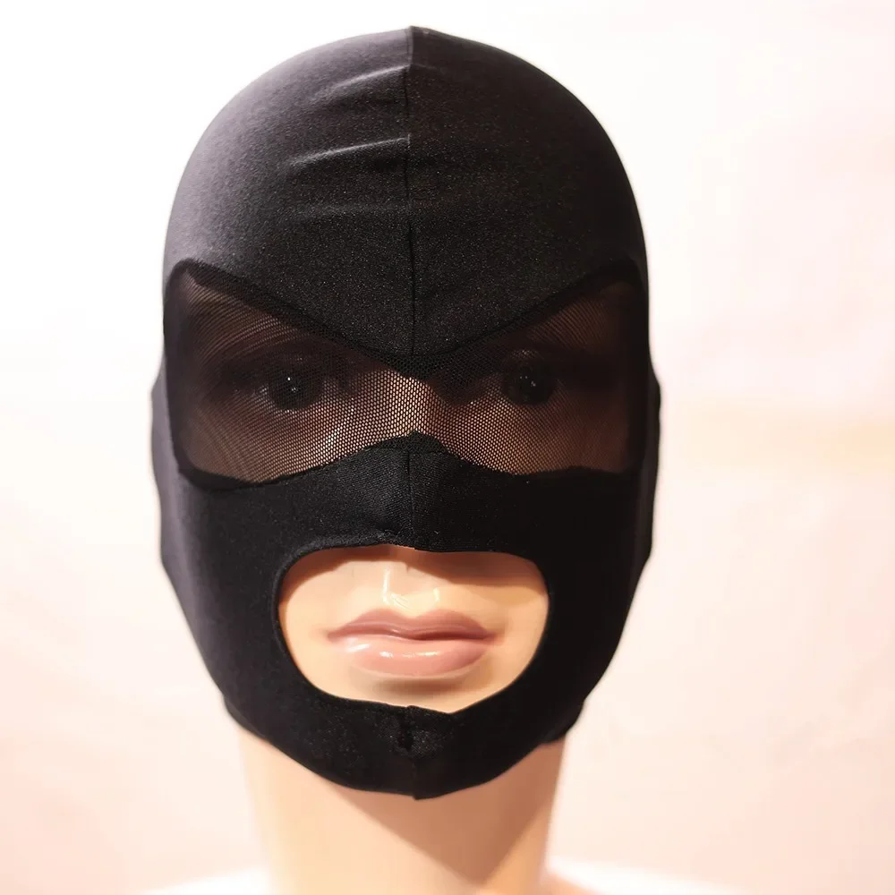 Black-Nylon-Head-Cover-for-Costumes-Hood-Masks-with-Mesh-Blindfold-Open ...