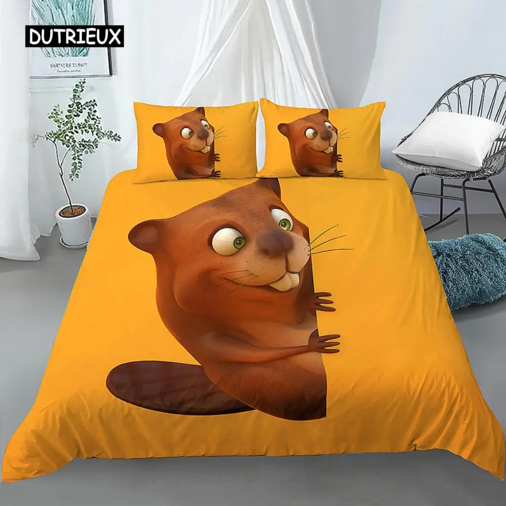Cartoon-Beaver-Duvet-Cover-King-Queen-Funny-Lovely-Animal-Bedding-Set ...