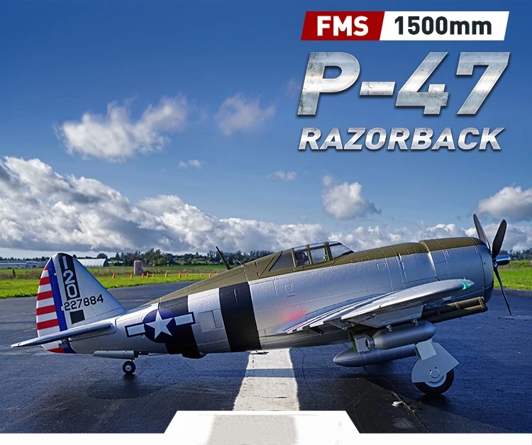 Fmsrc Rc Airplane 1500mm 1.5m P47 P-47 Razorback 6ch With Retracts Led ...