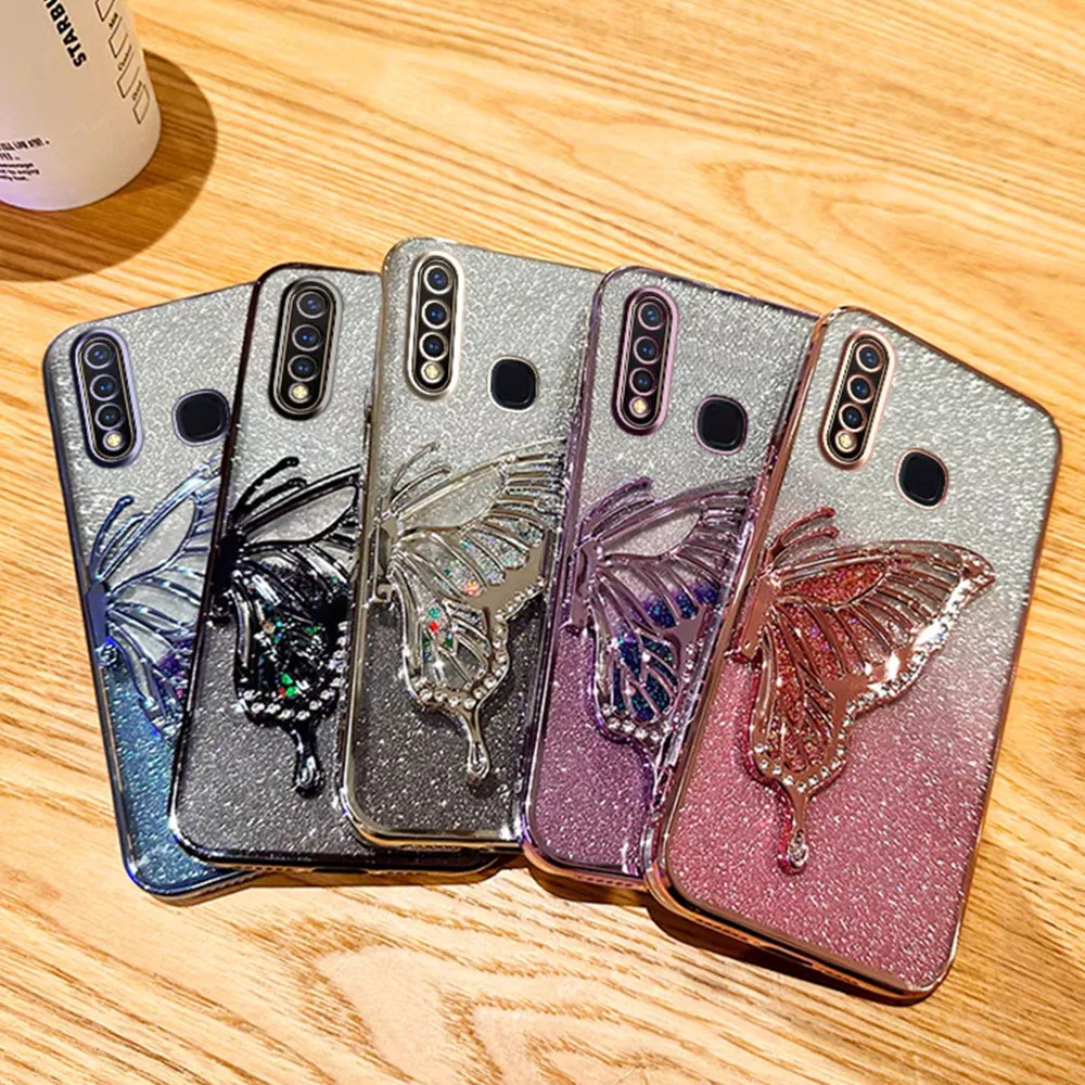 Cute-Plating-Gradient-3D-butterfly-Quicksand-Case-for-Motorola-E32-E13 ...