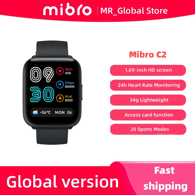 Mibro C2 Smartwatch 1.69" HD Screen Watch 24H Heart Rate Monitoring 20 ...