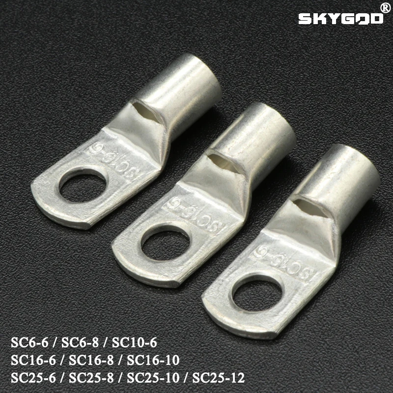 10/50pcs Sc Type Wire Nose Terminal Sc6 Sc10 Sc16 Sc25 Bare Copper Battery Block Lugs Hole Id 6 ...