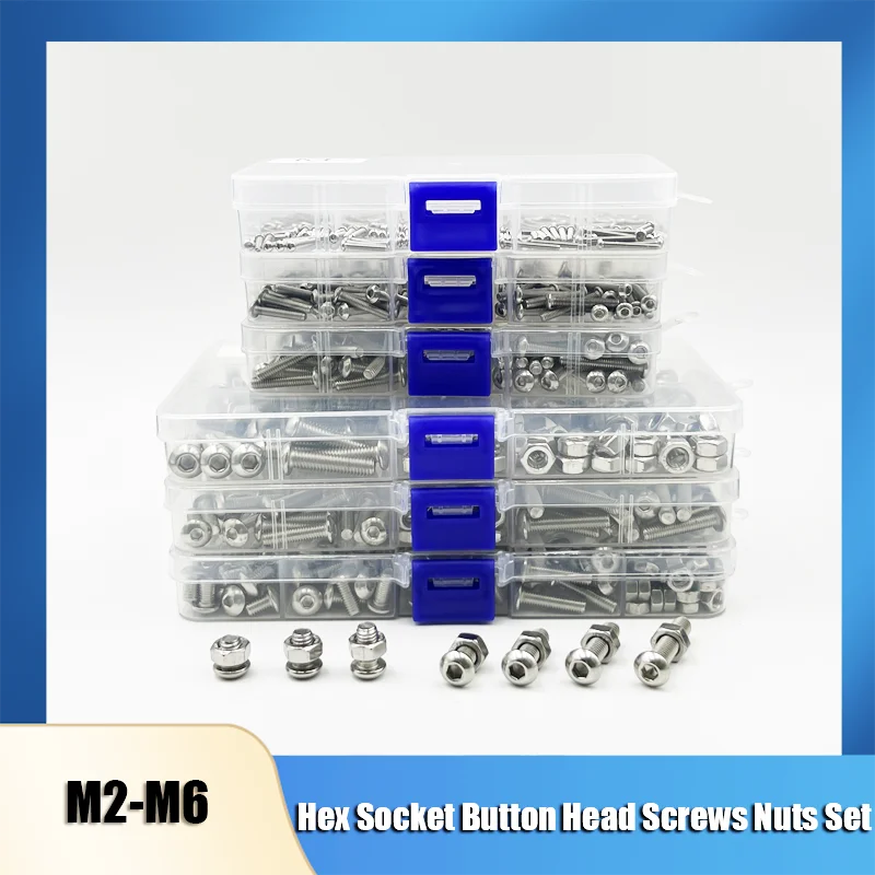 304 A2 Stainless Steel Hex Hexagon Socket Button Head Screw Nut M2 M3 ...